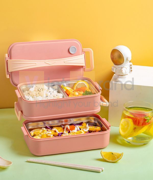 Hộp cơm trưa bento 2 tầng bằng thép không gỉ